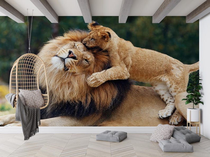 Room Wall Decor, Animal Wall Print, Removable Wallpaper, Lion Paper ...