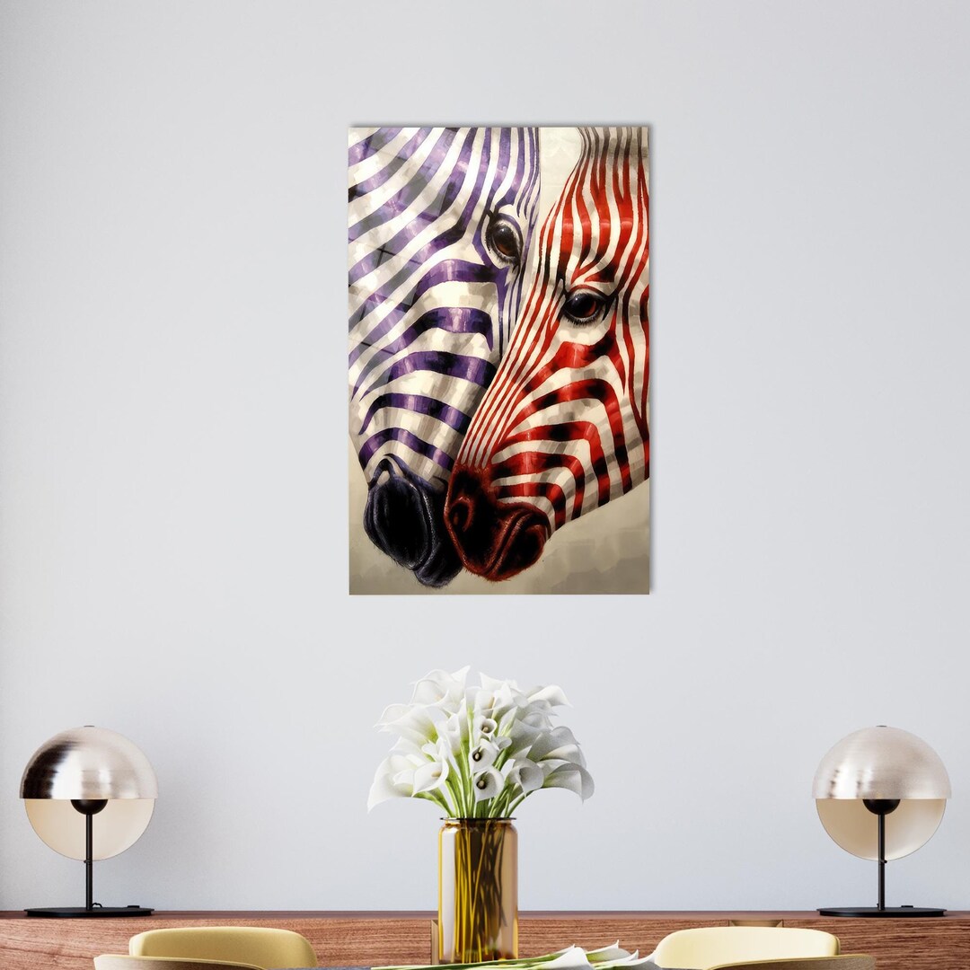 Purple Tempered Glass, Animal Glass Wall Art, Zebra Glass, Gift for Him ...