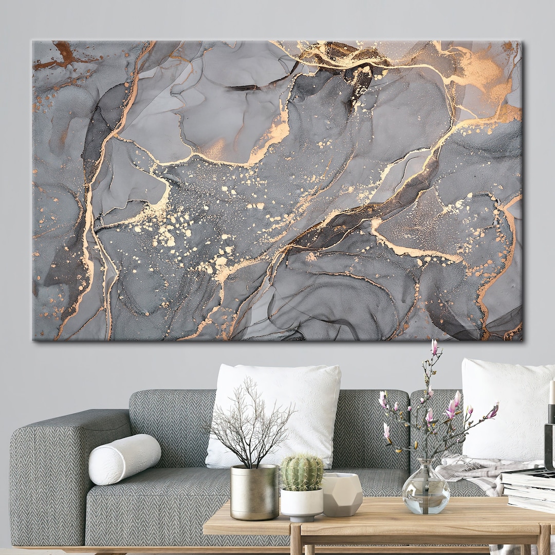 Gray and Gold Marble, Gold Marble Printed, Alcohol Ink Artwork, Modern ...