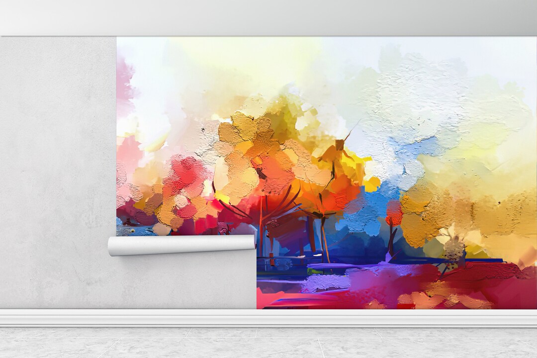 Landscape Mural, Colorful Tree Wall Decor, Colroful Nature Wall Print ...
