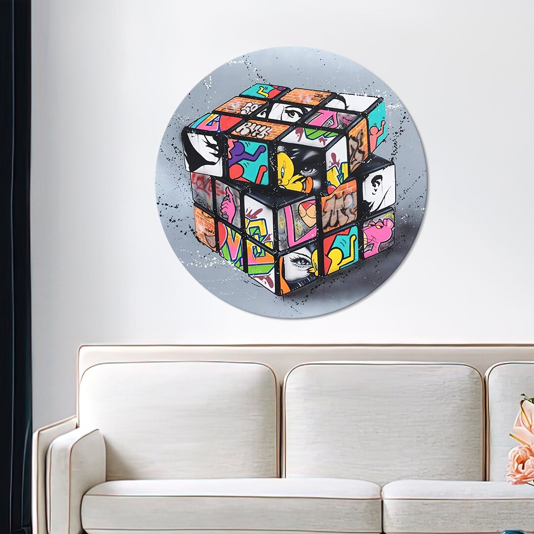 Mural Art,rubiks Cube Grafftii Printing,wall Decor,glass,colorful Glass ...