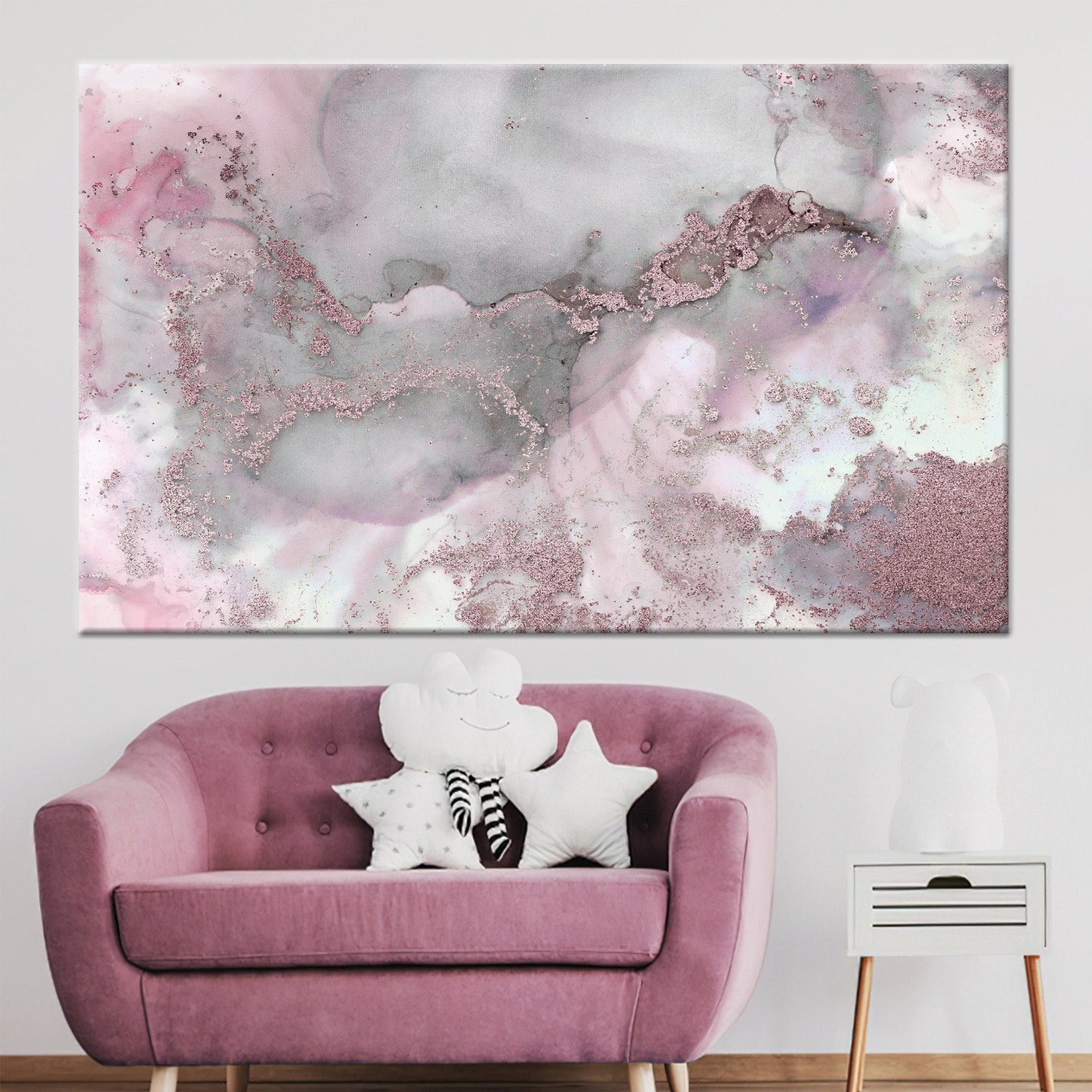 Pink and Gray Marble, Shimmery Poster, Alcohol Ink Wall Decor, Marble ...