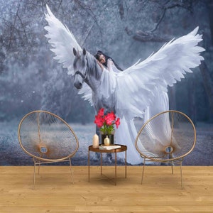 Pegasus and Elf Woman Wall Mural, Elf Lady Wall Decals, Horse With ...