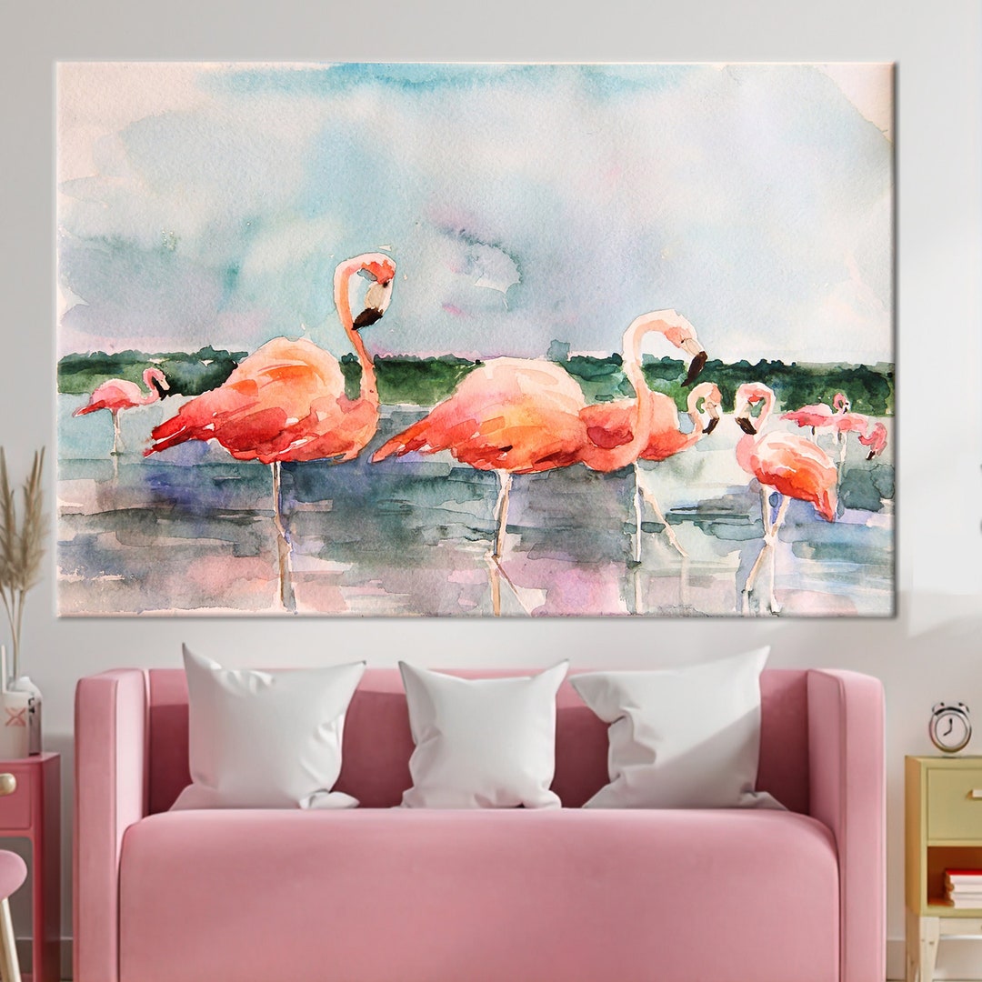 Tropical Art, Abstract Artwork, Animal Wall Art, Flamingo Canvas, Bird ...