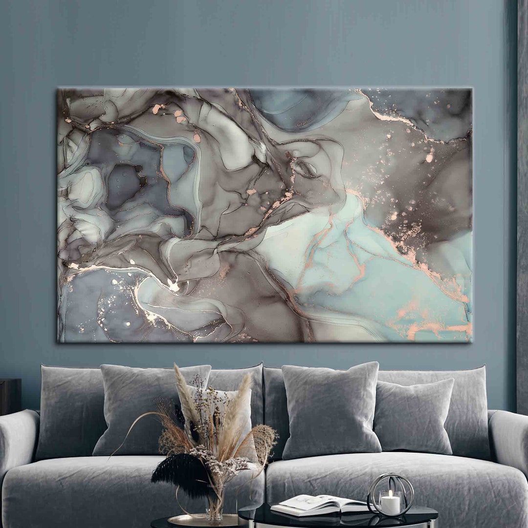 Gray and Blue Marble, Blue Marble Canvas Art, Luxury Marble Canvas ...