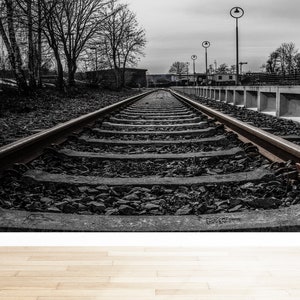 Train Station Wall Mural, Train Track Wall Paper, Railroad Wall Paper ...