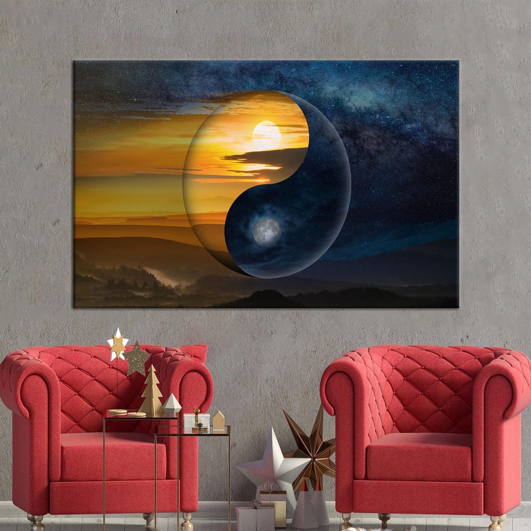 Yin Yang Sunset Moon Canvas Art Print, Day and Night Balance Poster ...