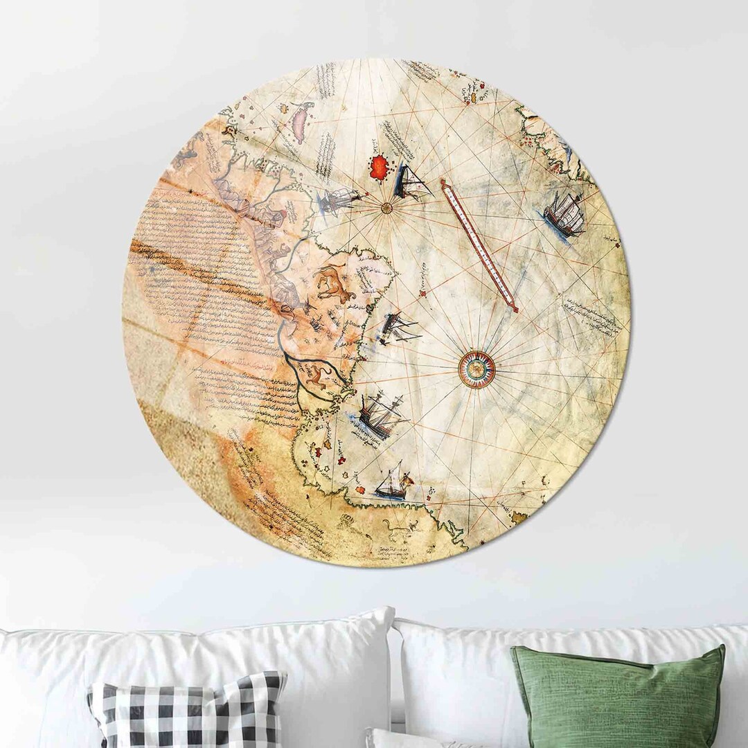 Piri Reis Map, Glass Art Wall Decor, Glass Printing, Map Glass Wall Art ...