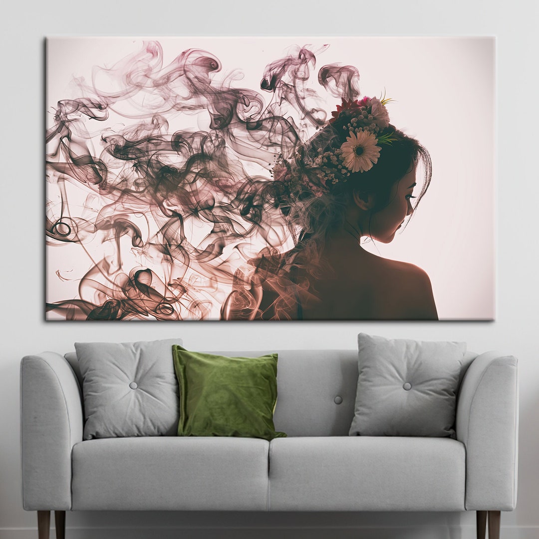 Girl Turning Into Smoke, Girl With Smoke Artwork, Woman Smoke Printed ...