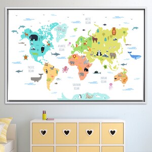 Canvas Decor, Kids Map Wall Art, World Map Canvas Art, Living Room Wall ...
