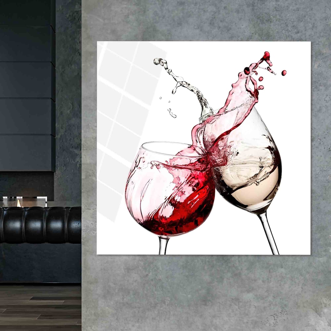 Canvas Glass Art, Red and White Wine Splash, Glass Art Gift, Wall Decor ...
