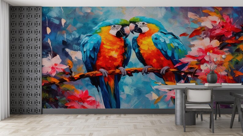 Parrot Painting Print Paper Craft, Animal Wallpaper, Parrot Couple Wall ...