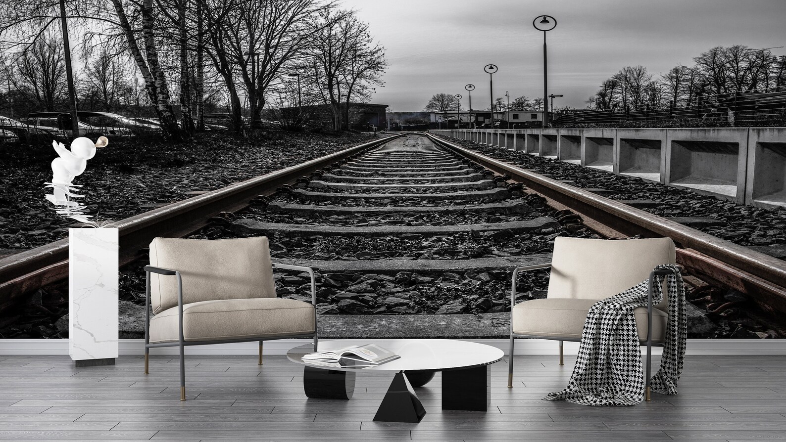 Train Station Wall Mural, Train Track Wall Paper, Railroad Wall Paper ...