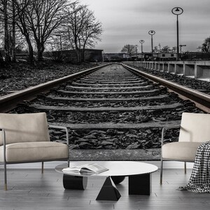 Train Station Wall Mural, Train Track Wall Paper, Railroad Wall Paper ...