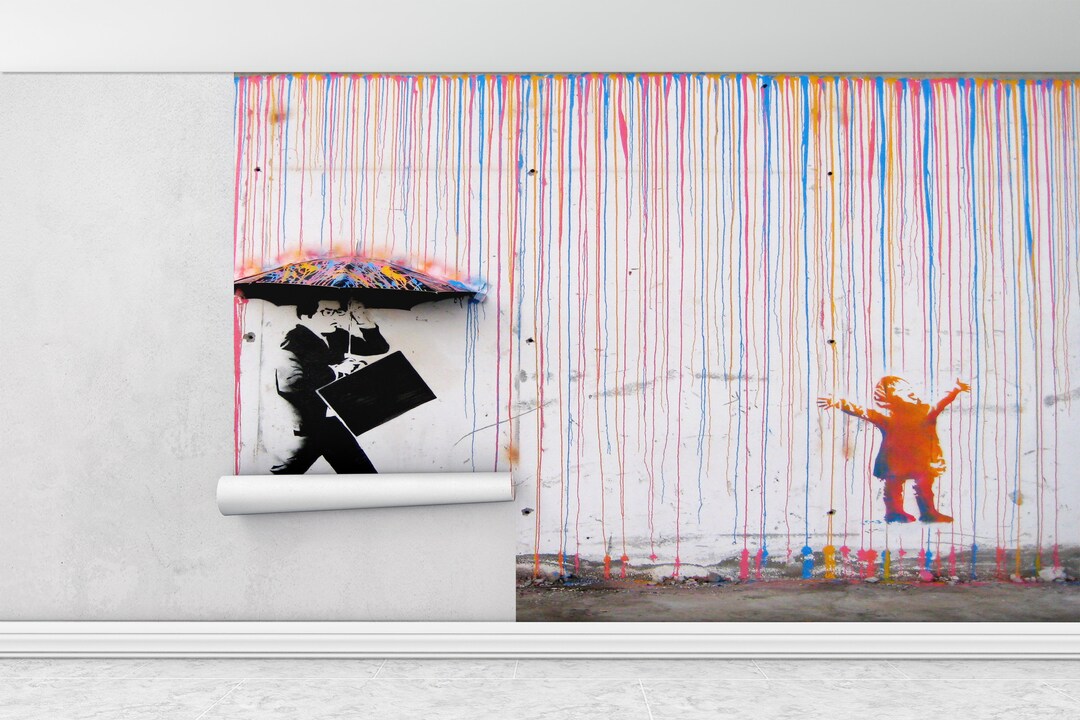 Painting Wall Paper, Umbrella Wall Decor, Street Wall Painting ...