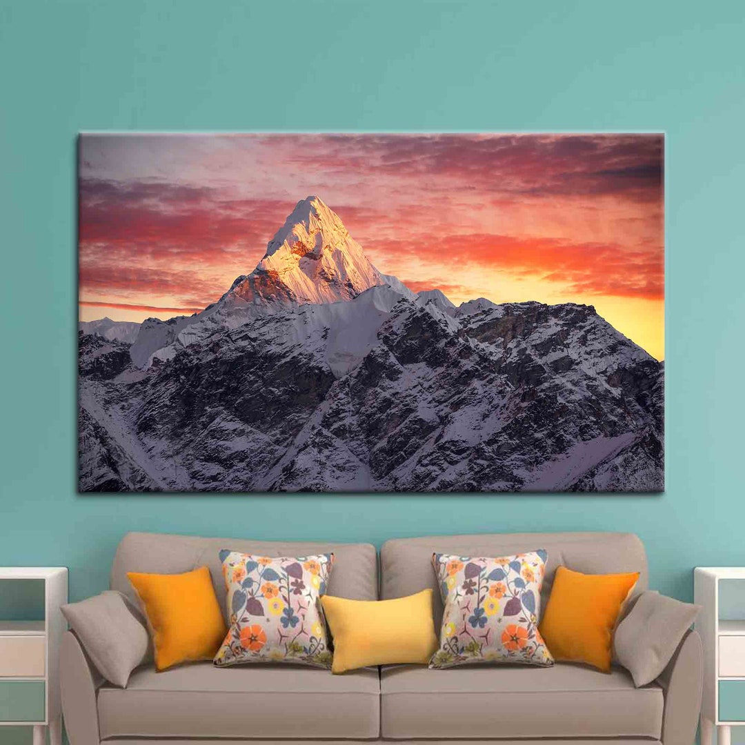 Everest Art, Winter Poster, Sunset Poster, Landscape Canvas, Mountain ...
