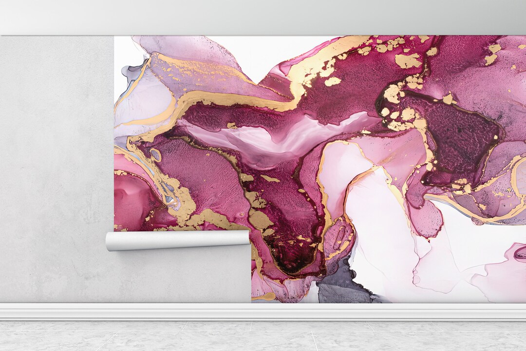 Wall Paper Peel and Stick, Pink Marble Painting, Custom Wall Paper ...
