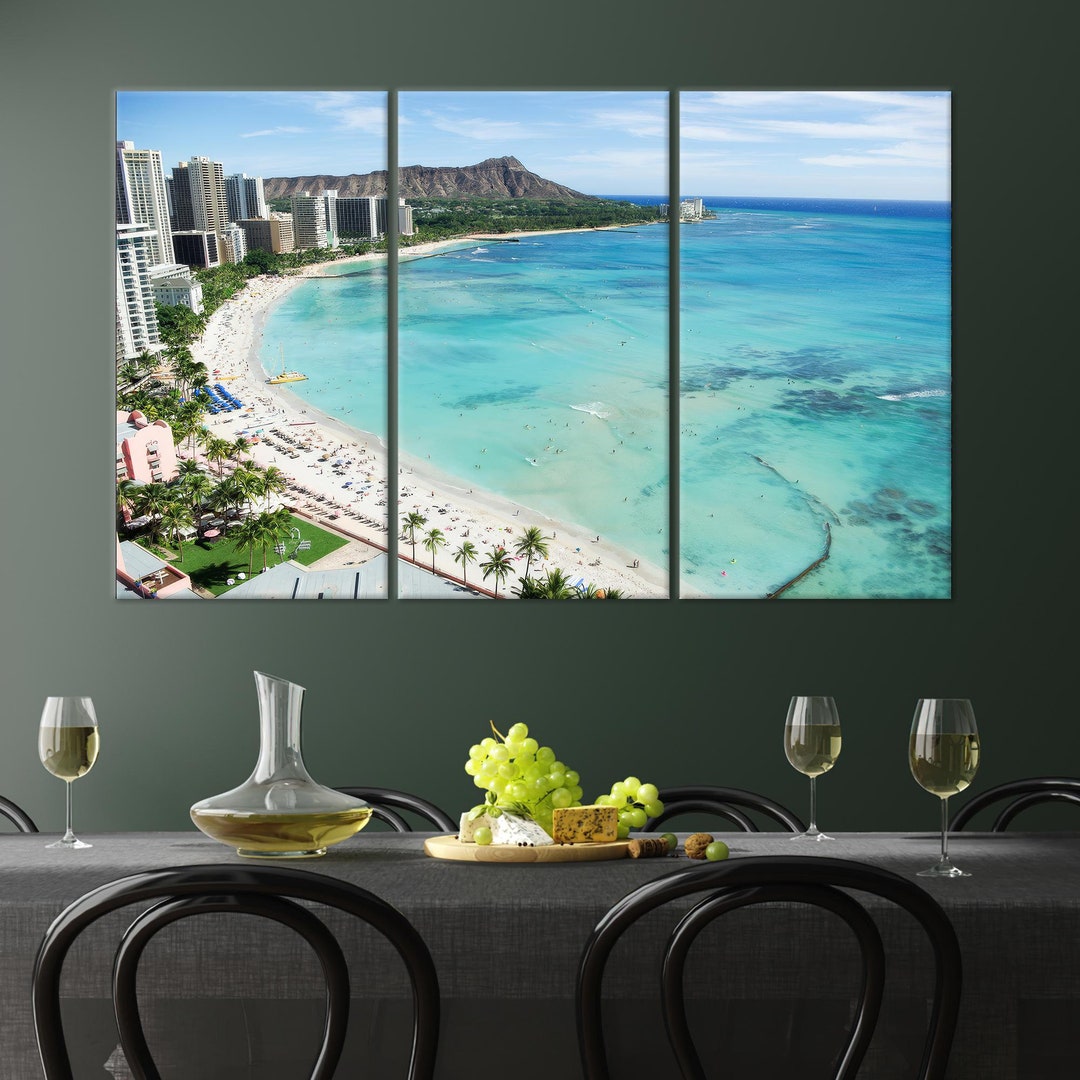 Sea Landscape Canvas Poster, Kitchen Decor Art, Ocean Wall Art, Waikiki ...