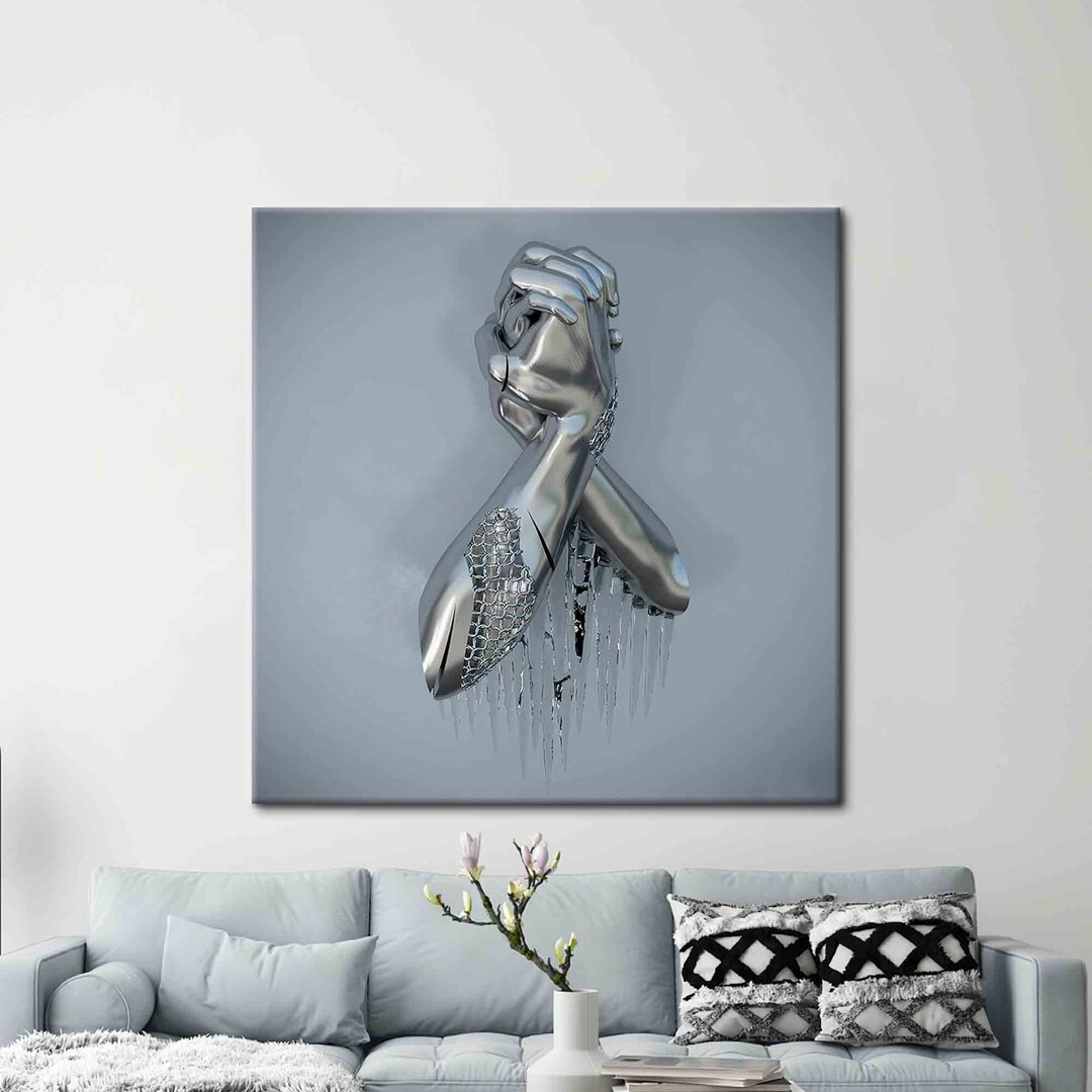 3d Silver Hand, Contemporary Canvas, 3d Silver Metallic Art, Trendy Art ...