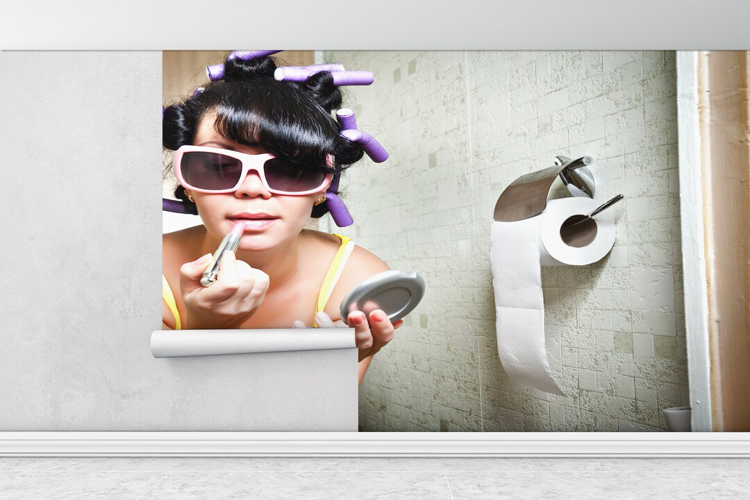 3d Wall Paper, Woman Sitting on Toilet, Woman Toilet Wallpaper, Custom ...