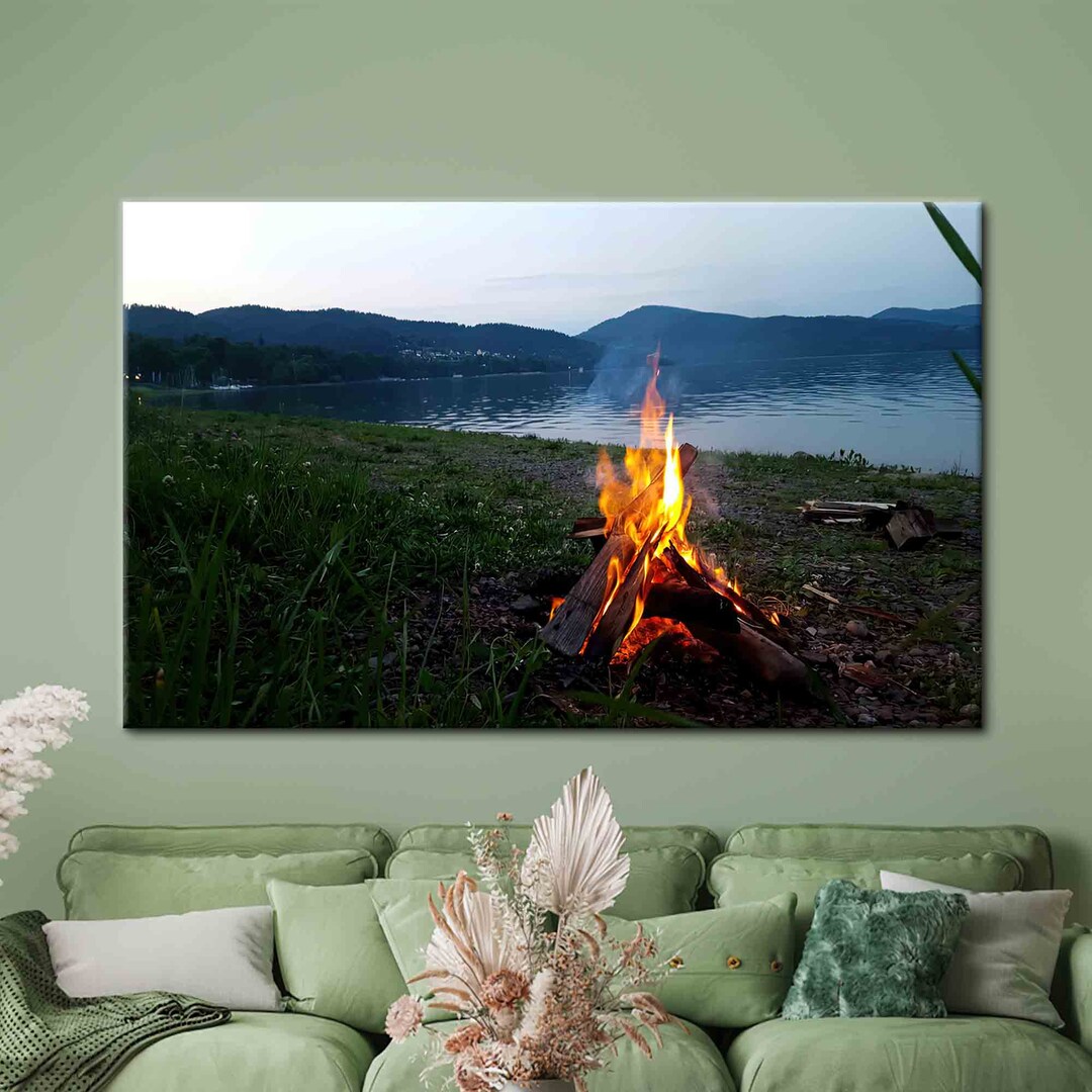 Campfire Artwork, Camp Fire Art, Bonfire Art, Nature Landscape Printed ...