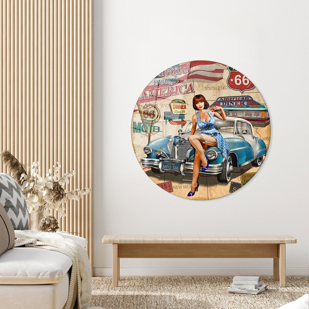 Glass Wall Decor,vintage Car Glass Wall,garage Wall Decor,mural Art ...