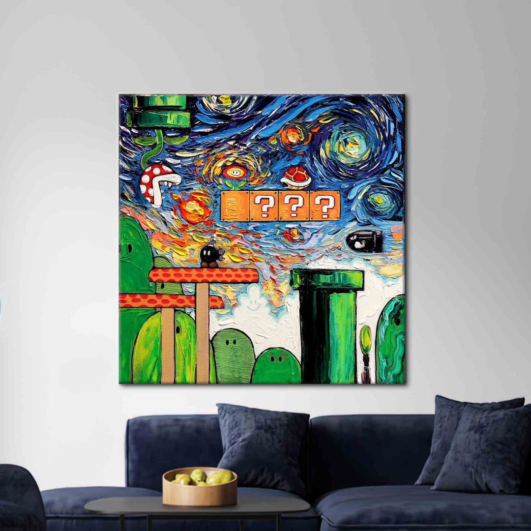 Mario World Van Gogh, Super Mario Wall Art, Abstract Wall Art, Modern ...