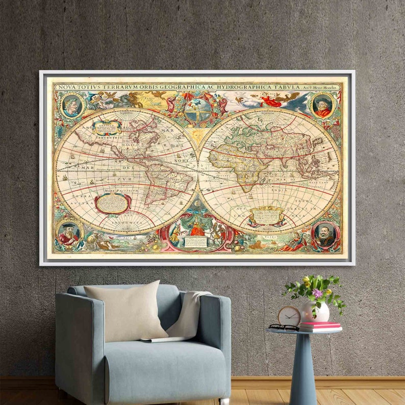 Antique World Map Wall Art Old World Map Artwork Vintage - Etsy