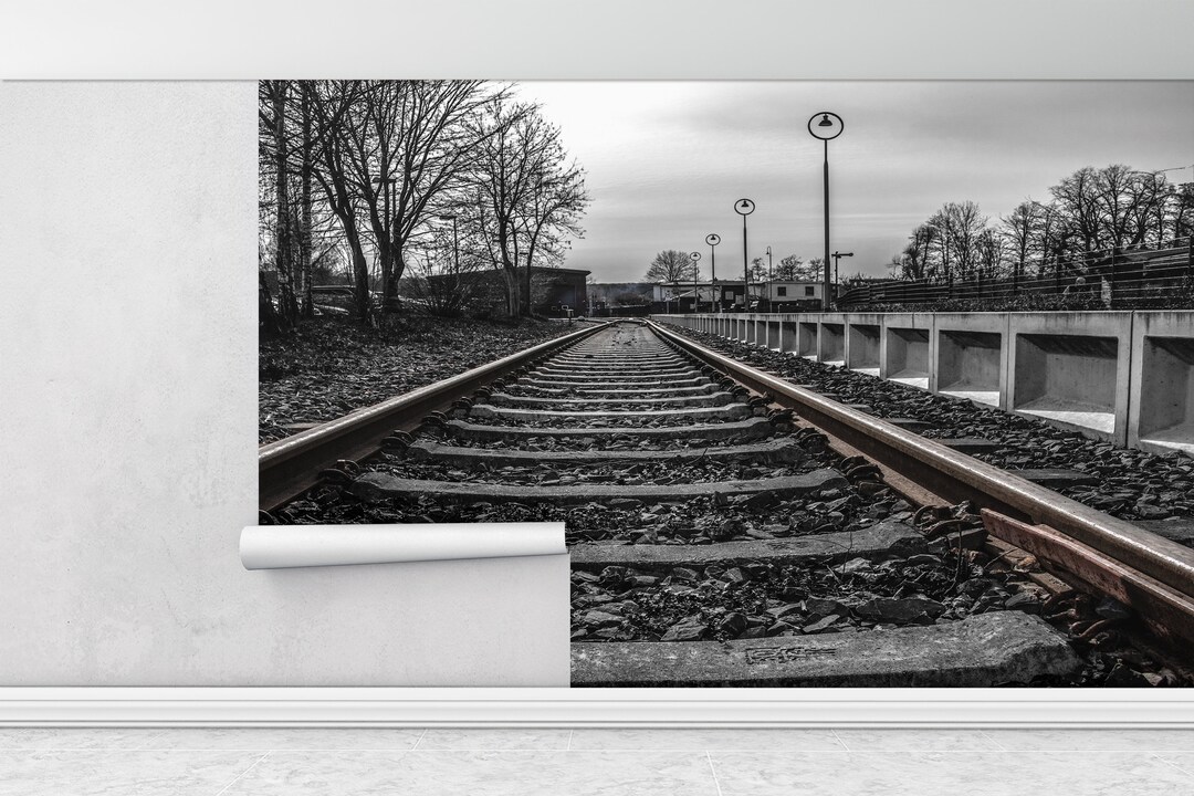 Train Station Wall Mural, Train Track Wall Paper, Railroad Wall Paper ...