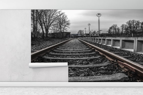 Train Station Wall Mural Train Track Wall Paper Railroad - Etsy