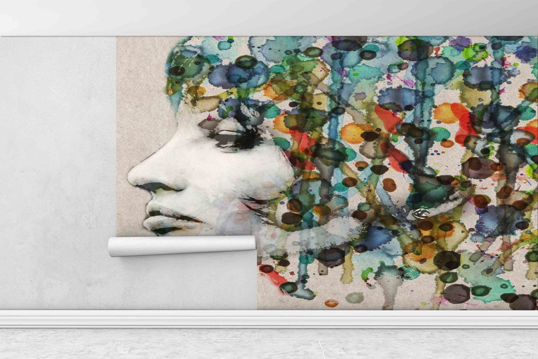 Personalized Wallpaper, Woman Painting Paper Art, Modern Wallpaper ...