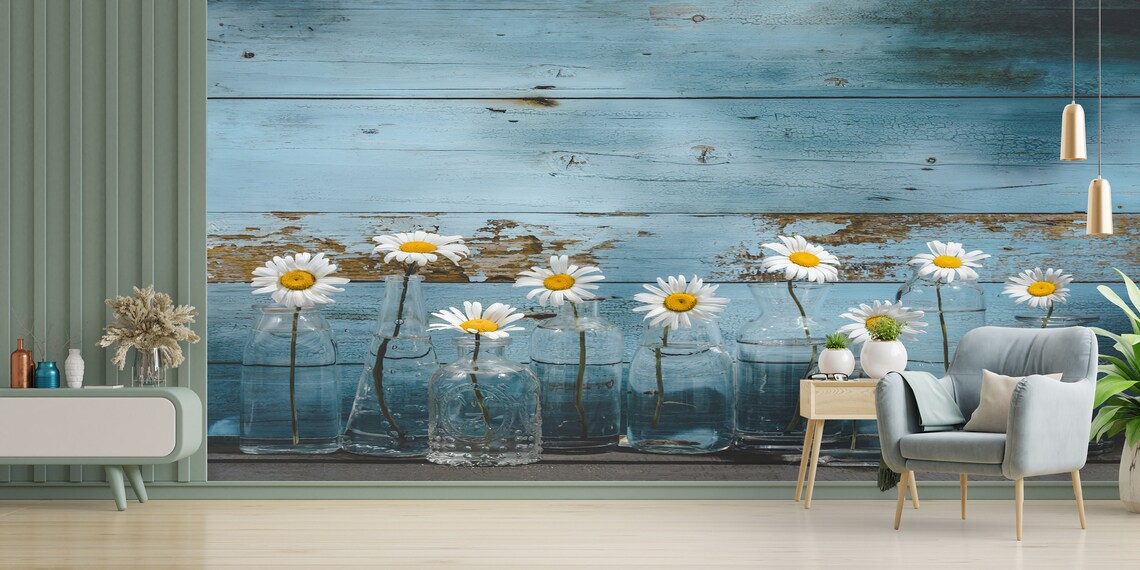 Daisy Flower in Glass Bottles,wall Paper Peel and Stick,modern Wall ...