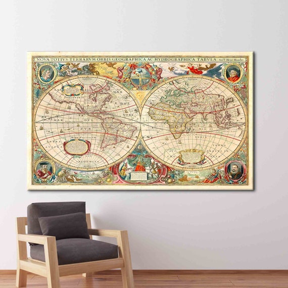Antique World Map Wall Art Old World Map Artwork Vintage - Etsy