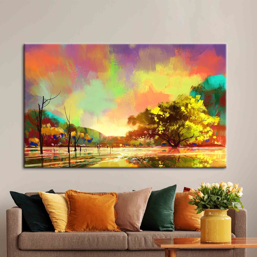 Rainy Day Painting, Autumn Wall Art, Oil Painting Print, Colorful ...