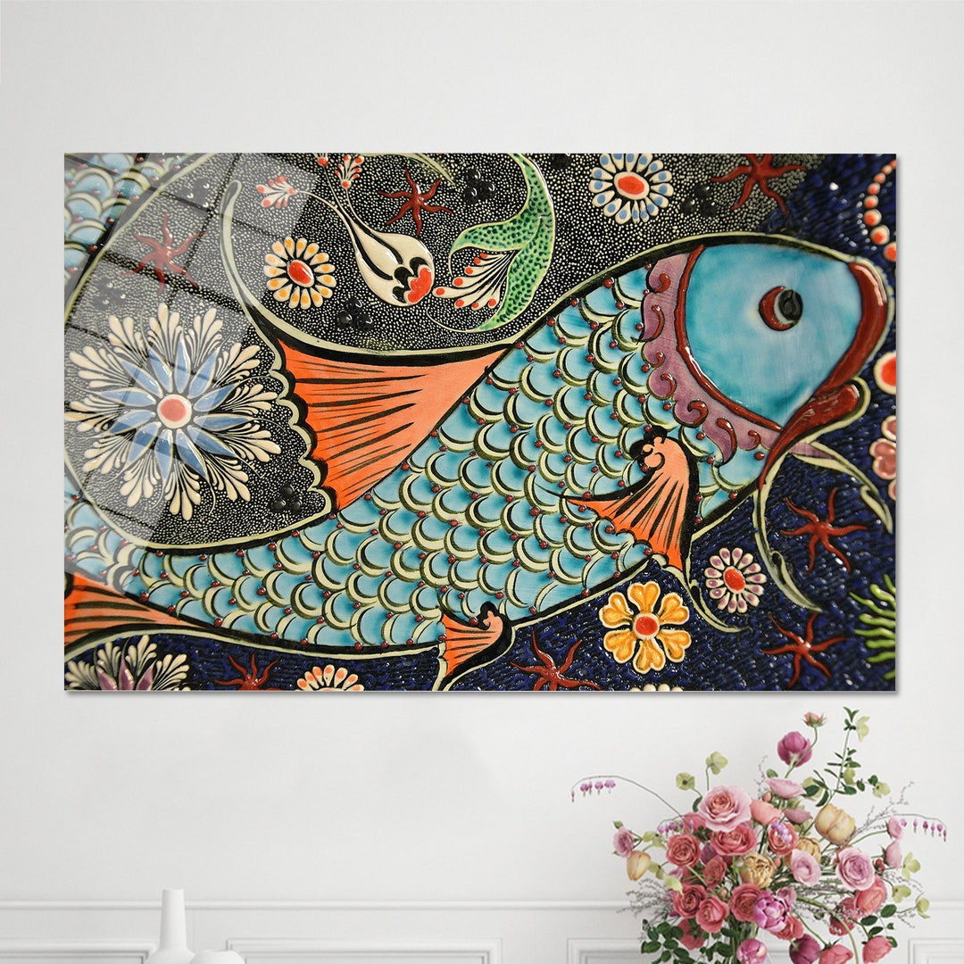 Glass Printing,colorful Glass Wall,mosaic Fish Glass Printing,glass Art ...
