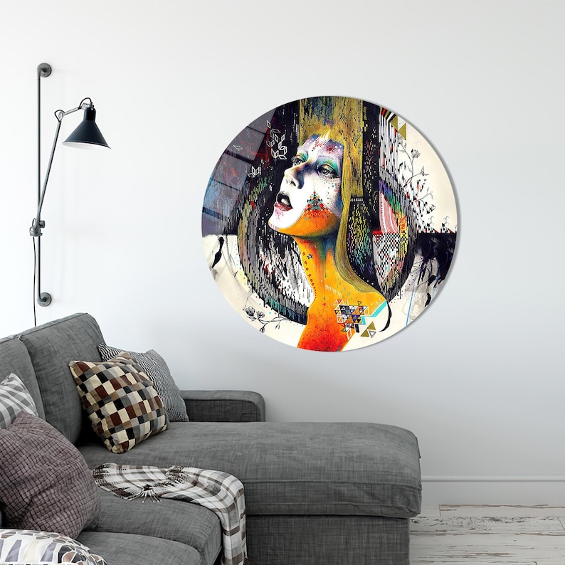 Woman Portra Glass Wall Art, Abstract Woman Portrait Wall Art, Woman ...