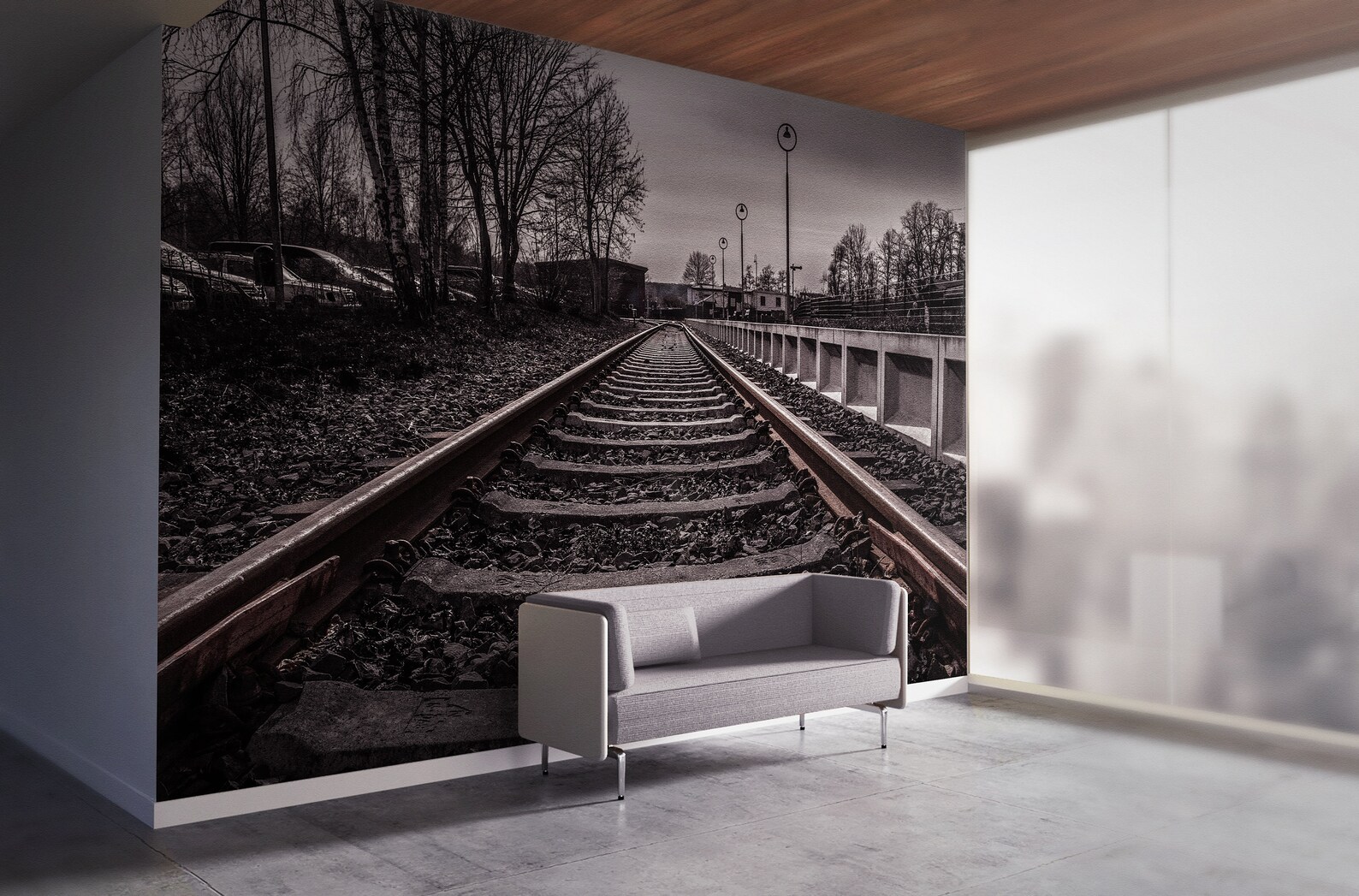 Train Station Wall Mural, Train Track Wall Paper, Railroad Wall Paper ...