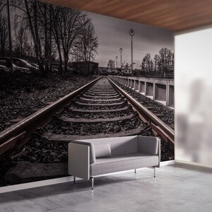 Train Station Wall Mural, Train Track Wall Paper, Railroad Wall Paper ...