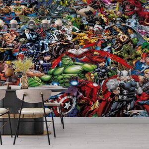Game Room Wall Poster,marvel Heroes,bright Wall Paper,wall Paper Peel ...