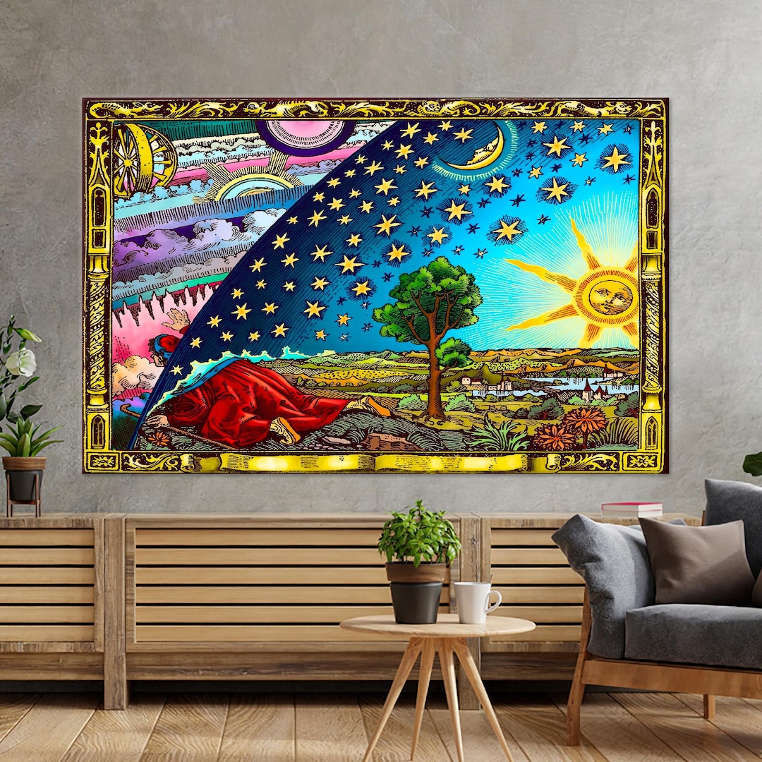 Wall Decoration, Cosmos Art Canvas, Sky Wall Hanging, Gravure Flammarion Printed, Modern Art ...