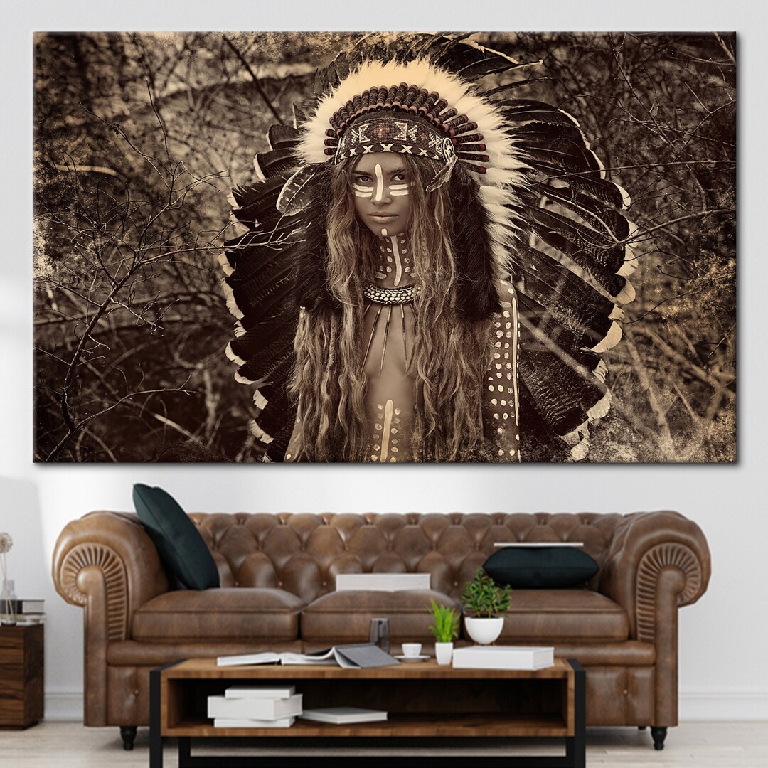 Native American Woman Artwork, Modern Canvas Art, Brown Wall Art, Woman ...
