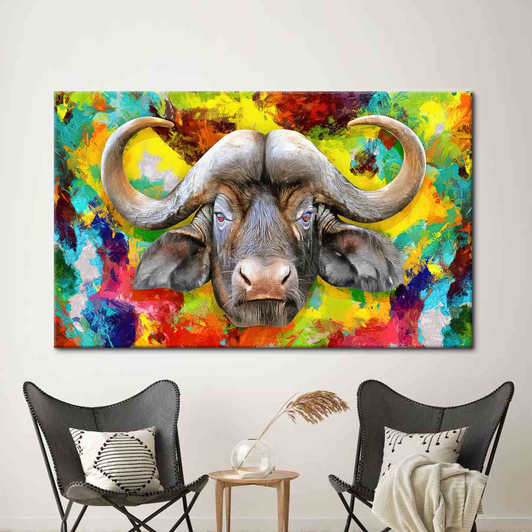 Colorful Buffalo, Buffalo Wall Decor, Colorful Bull Artwork, Ox Poster ...