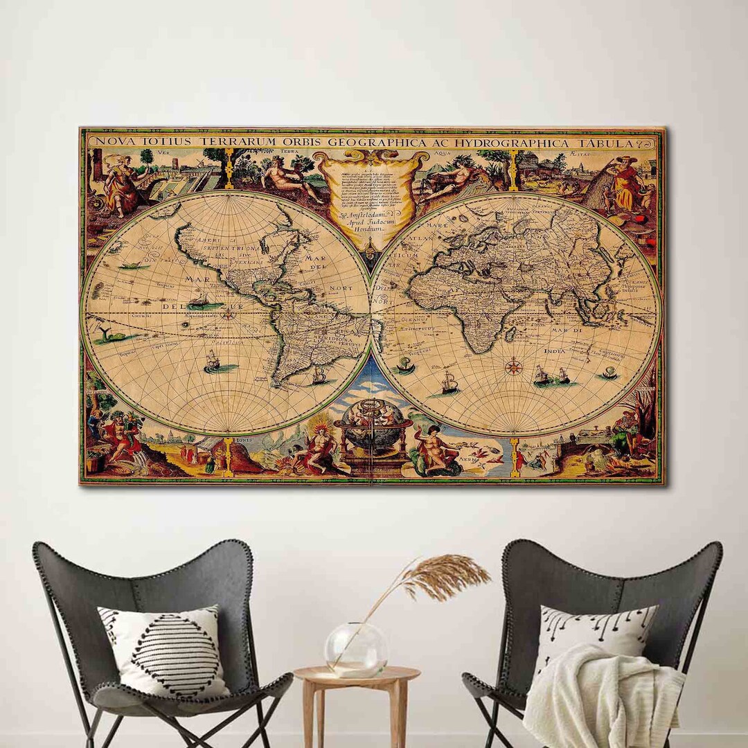 Vintage Map Wall Art, School Artwork, Classroom Wall Decor, Map Printed ...