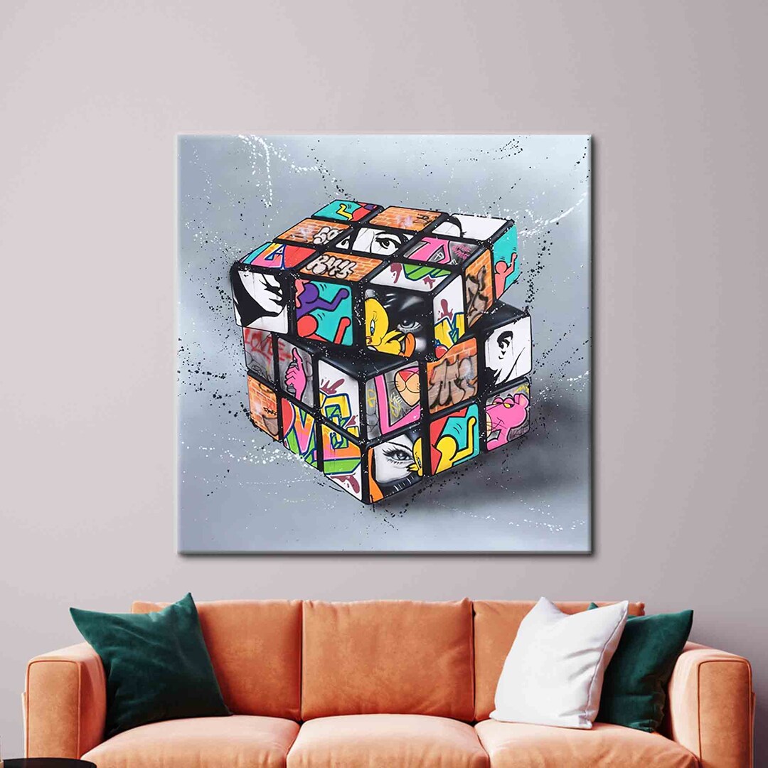 Rubiks Cube Grafftii Printing, Rubiks Cube Graffiti Wall Art, Modern ...