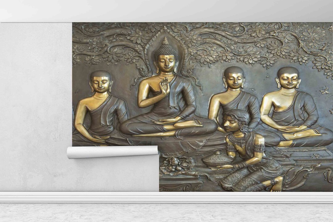 Meditation Wall Mural, Modern Wall Art, Room Wall Decor, Buddha Statue ...