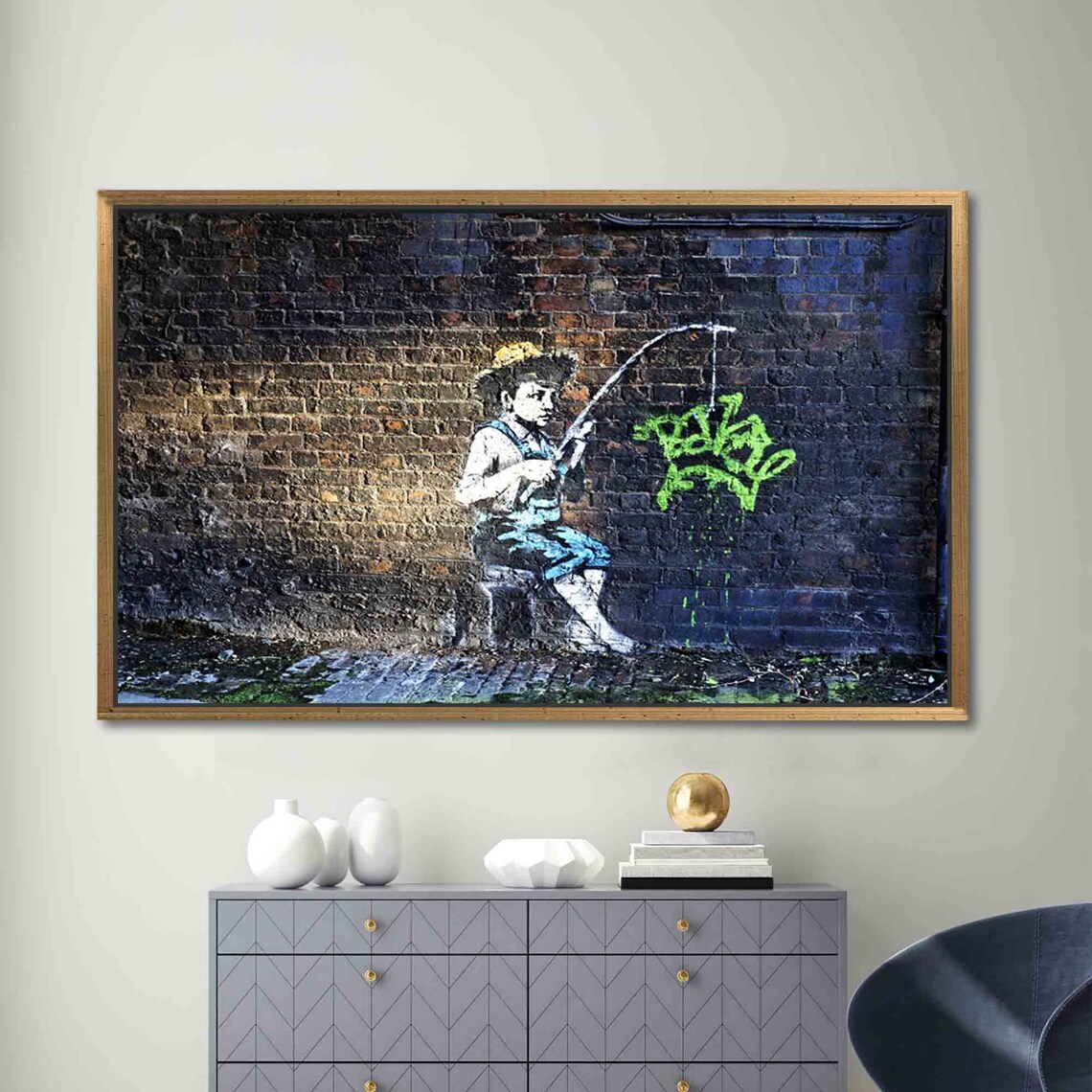 Banksy Fishing Boy Banksy Graffiti Printed Banksy Boy Art - Etsy