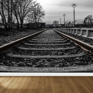 Train Station Wall Mural, Train Track Wall Paper, Railroad Wall Paper ...