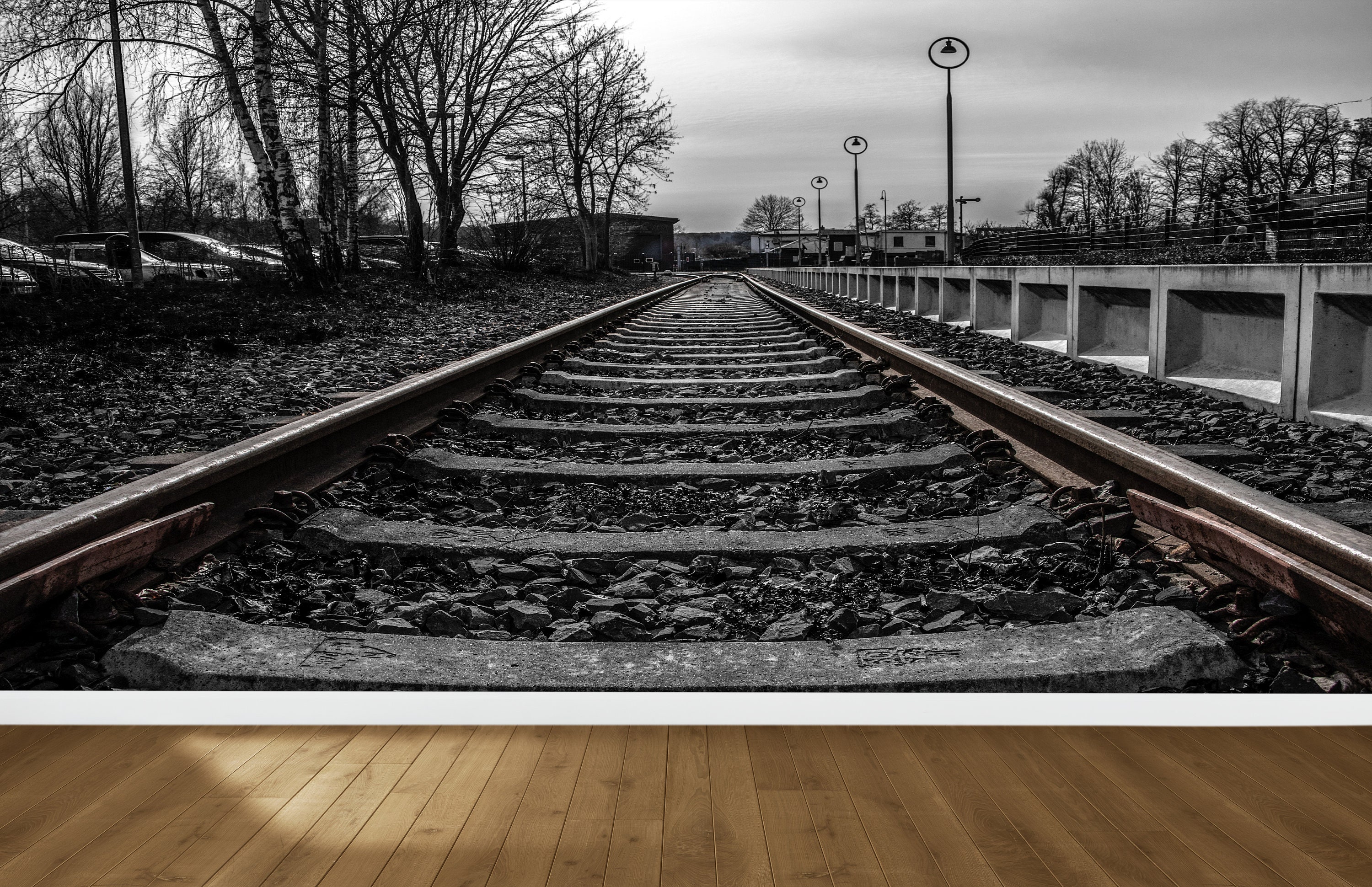 Train Station Wall Mural, Train Track Wall Paper, Railroad Wall Paper ...