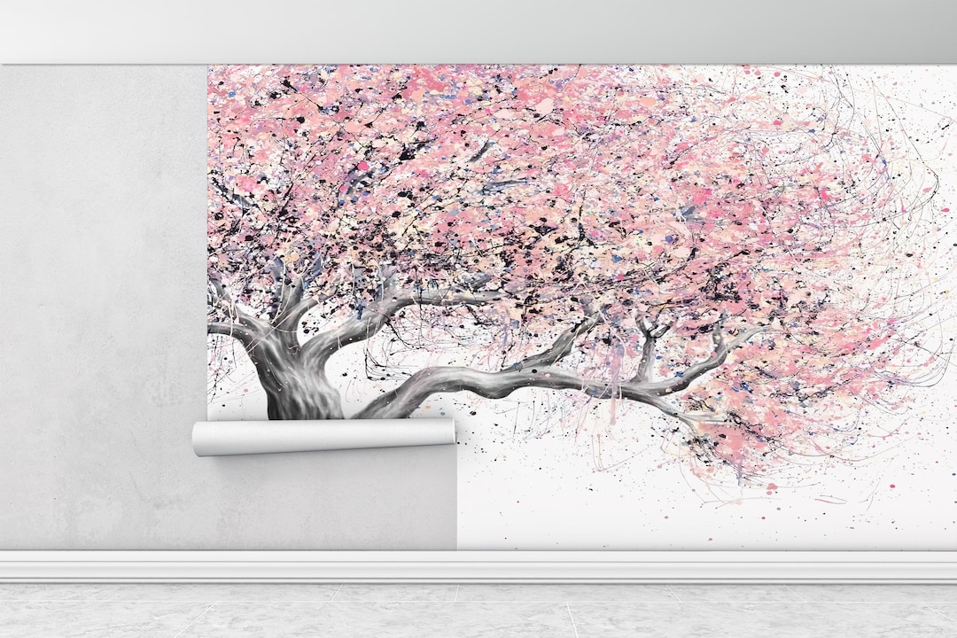Pink Tree Painting Print,3d Wall Paper,custom Wall Paper,wall Paper ...