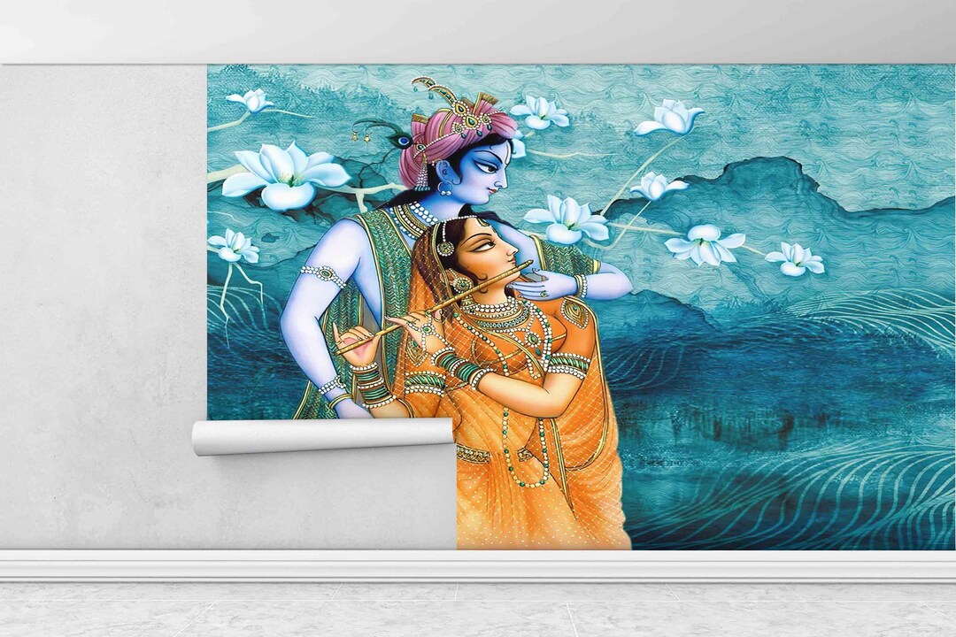 Reproduction Mural, Hindu Gift Wall Mural, 3D Wall Paper, Radha Krishna ...